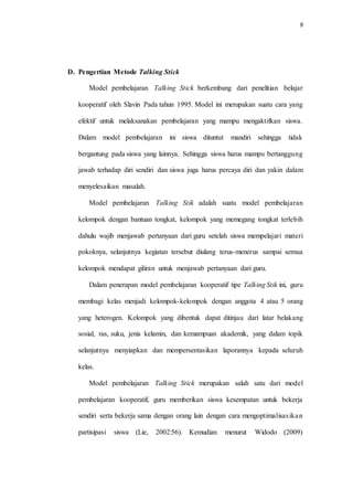 Penerapan model pembelajaran kooperatif tipe talking stick pada ...