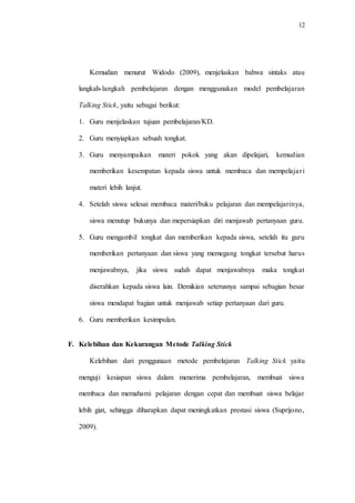 Penerapan model pembelajaran kooperatif tipe talking stick pada ...