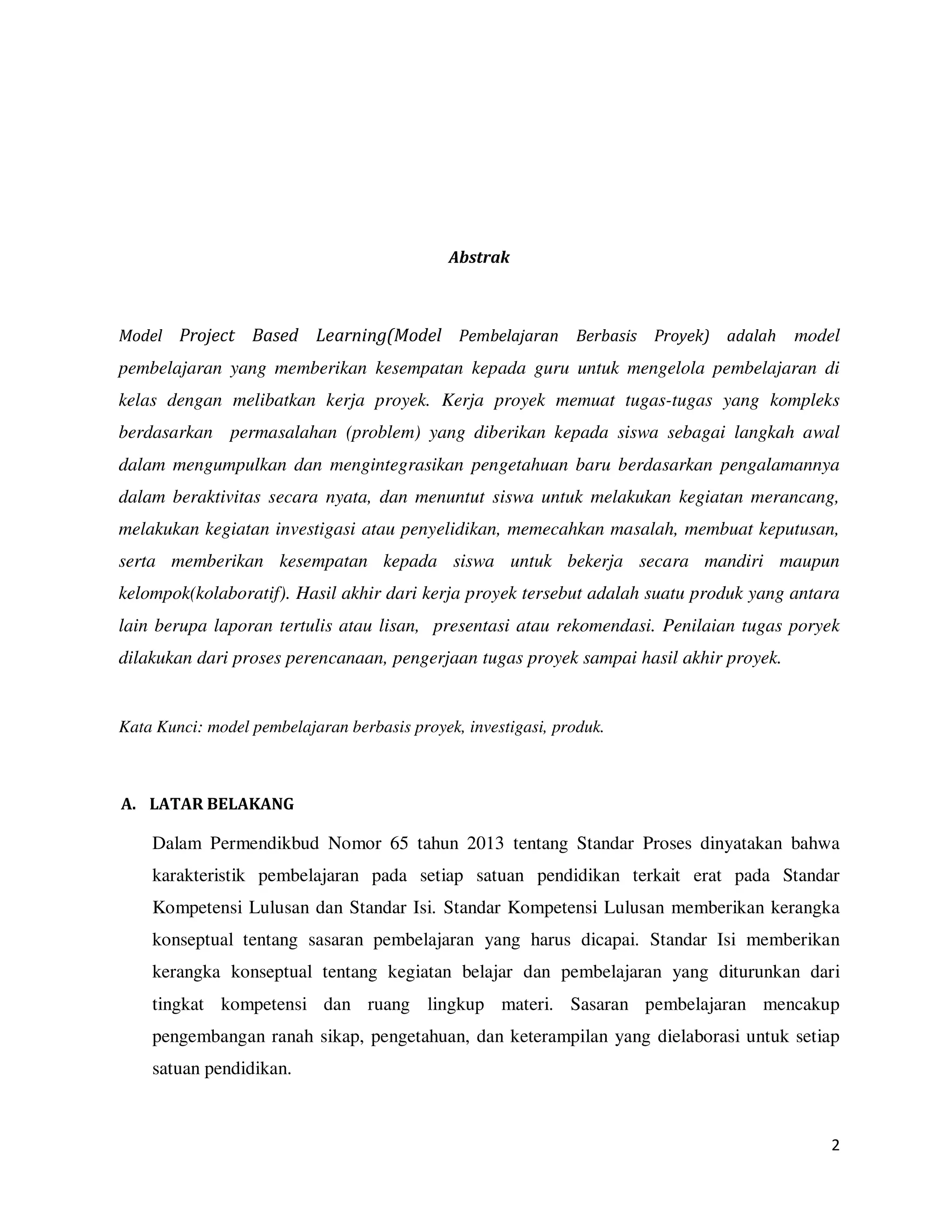 Penerapan model project based learning | PDF