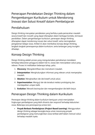 Penerapan Pendekatan Design Thinking dalam Pengembangan Kurikulum untuk Mendorong Inovasi dan ...