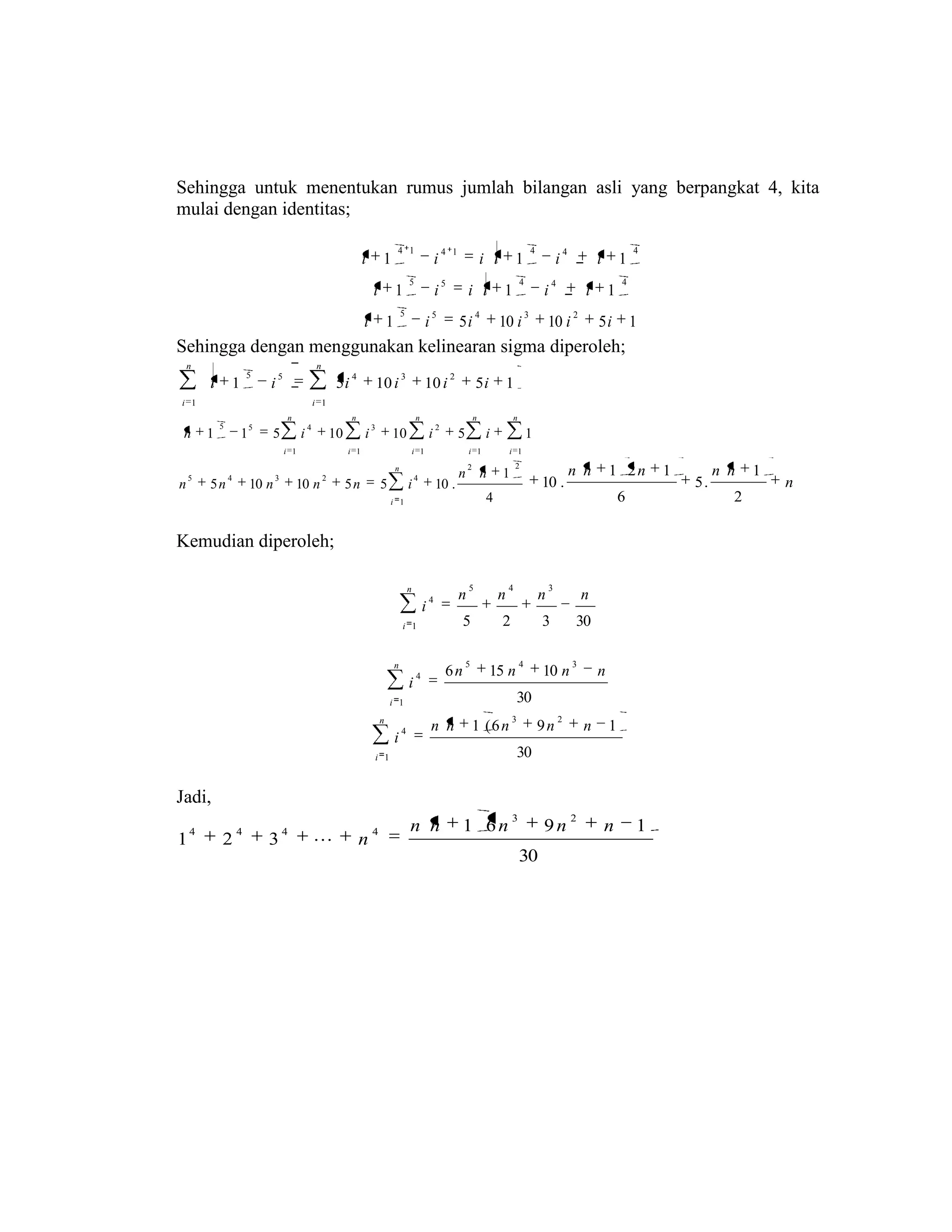 Penerapan sifat kelinearan sigma untuk menentukan rumus jumlah bilangan ...