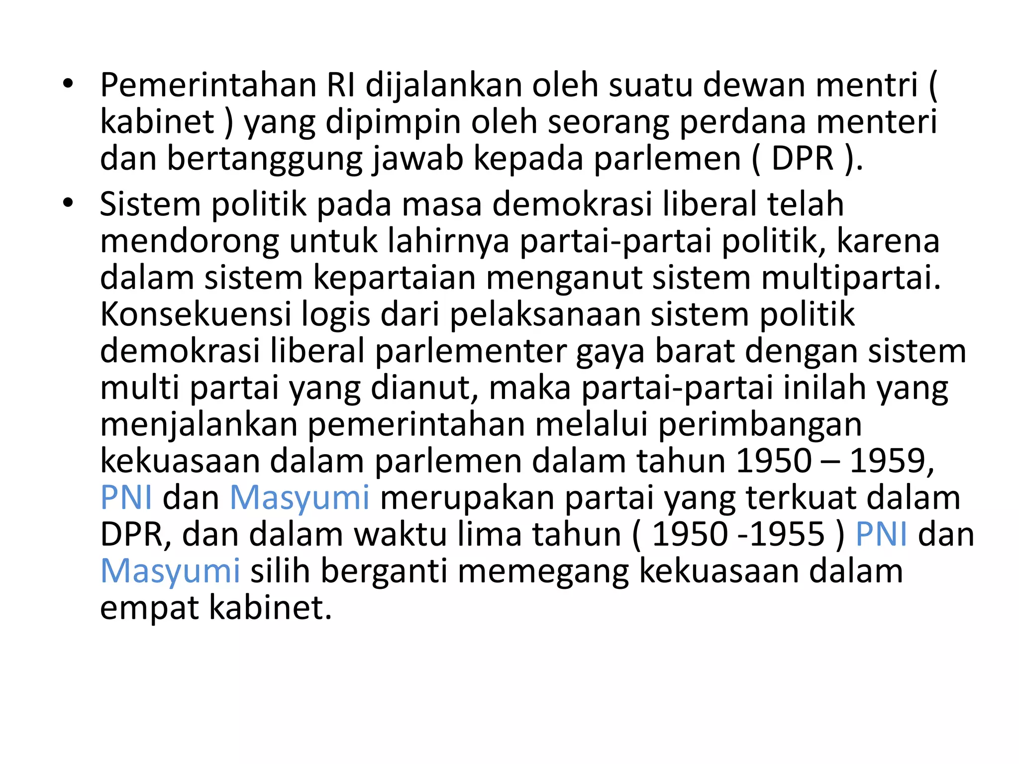 Penerapan sistem pemerintahan parlementer di indonesia tahun | PPTX