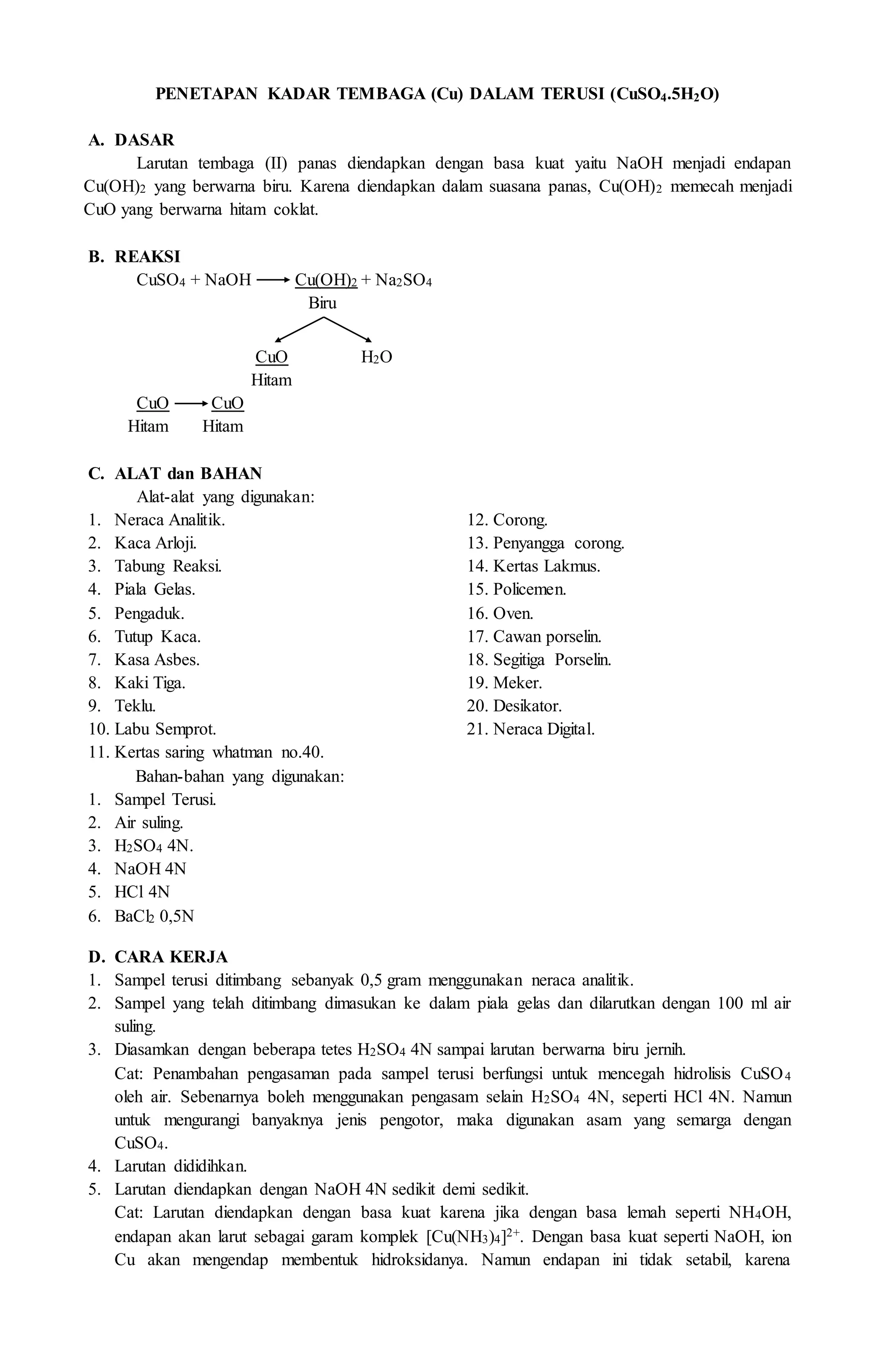 Penetapan kadar Cu dalam CuSO4.5H2O