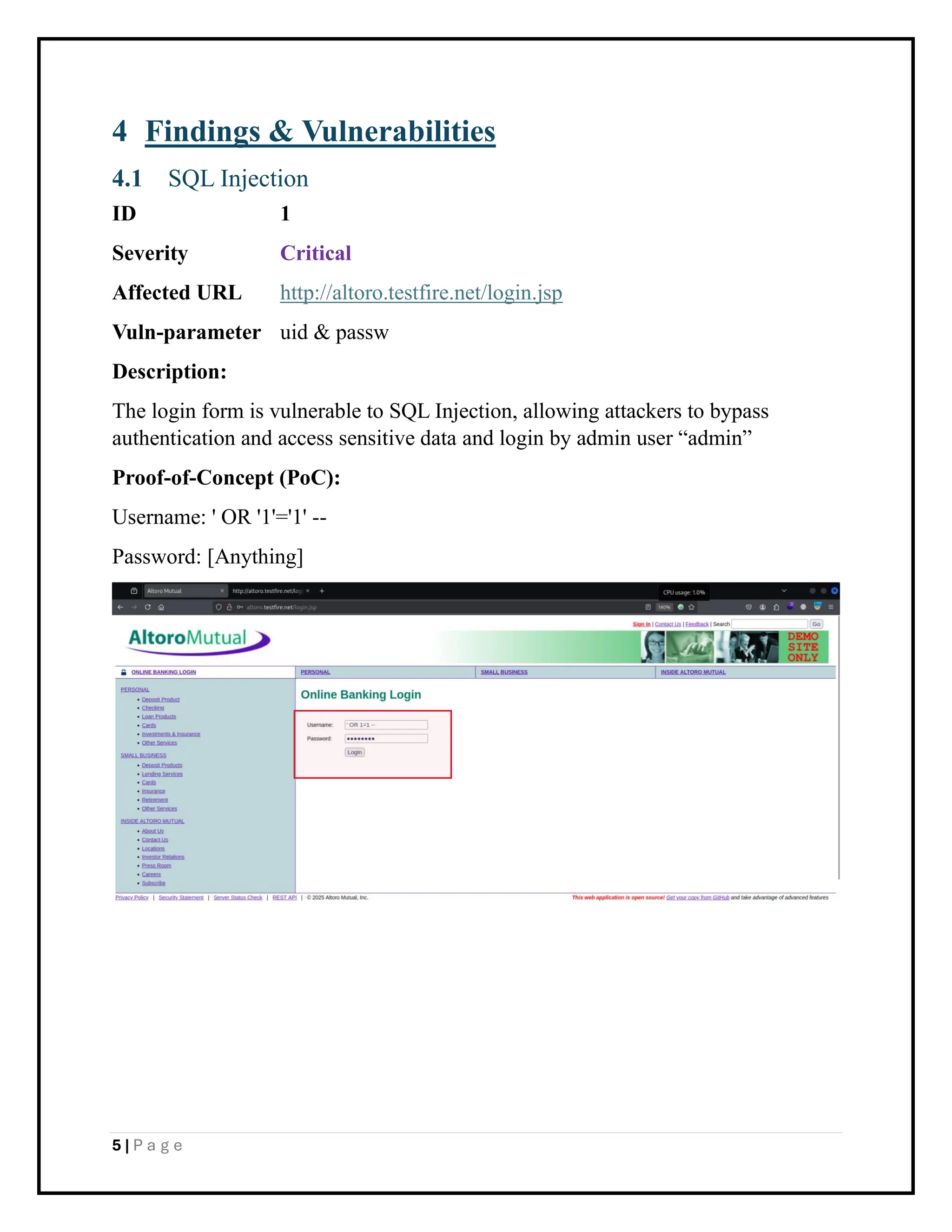 Penetration Testing Report for http://altoro.testfire.net/.pdf