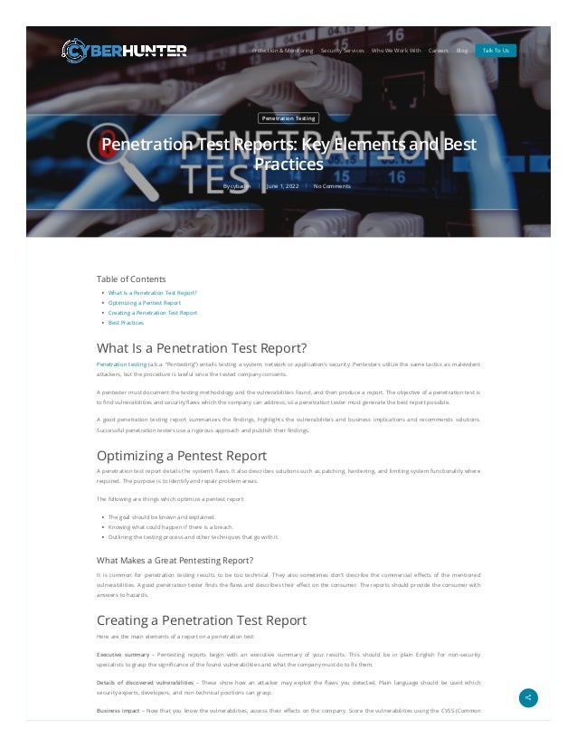 Penetration Test Reports Key Elements And Best Practices - Cyberhunter ...