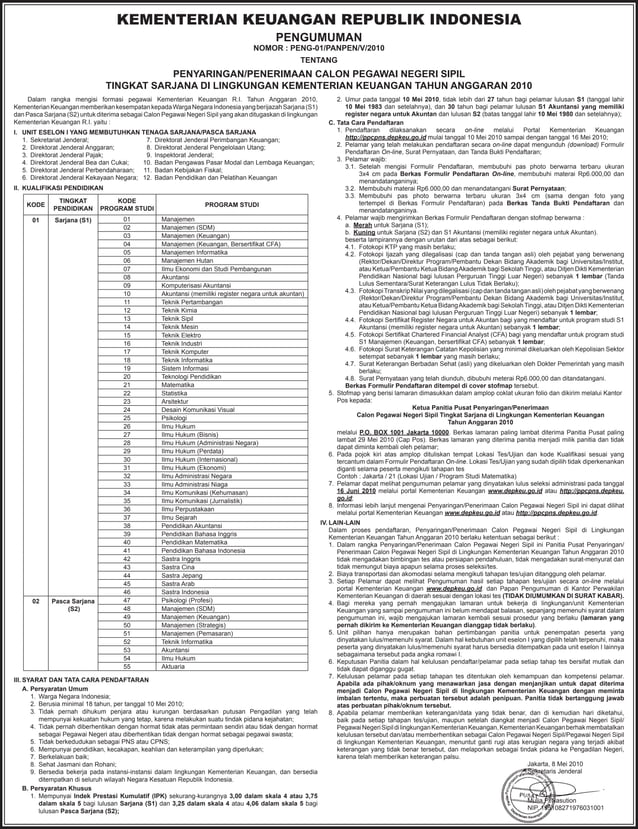 Penerimaan CPNS Kemenkeu 2010 | PDF