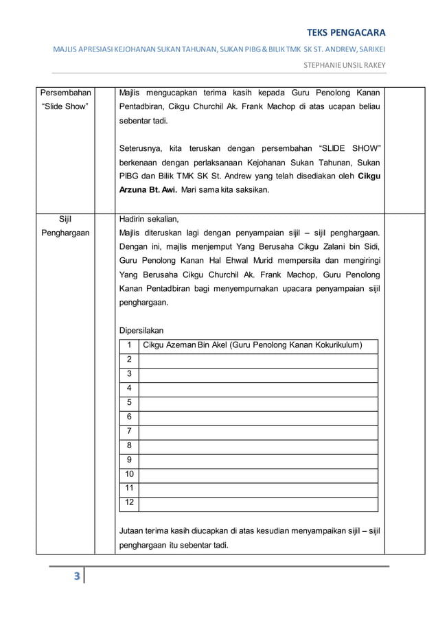 Projek Internship 3 | Teks Pengacara Majlis Apresiasi KOT | DOCX