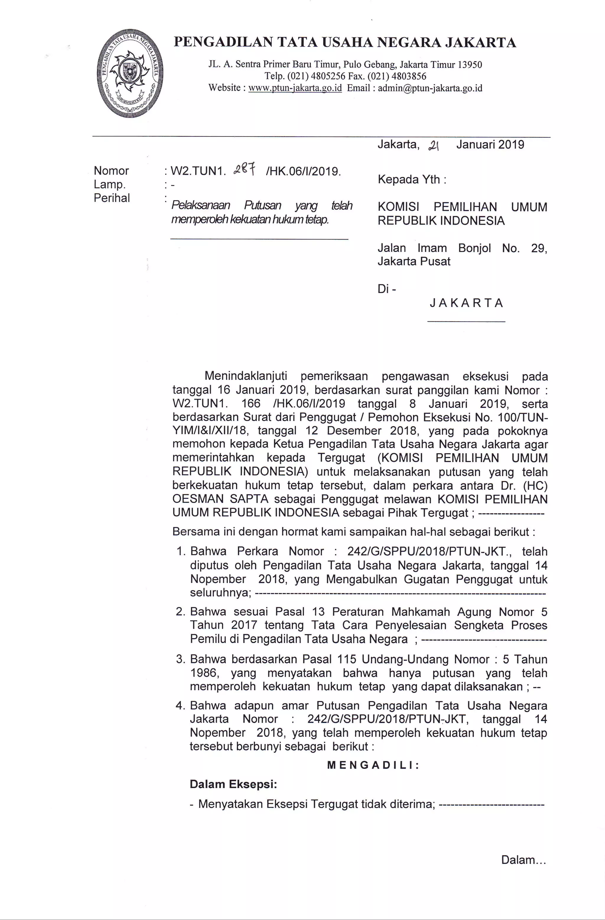 Pengadilan Tata Usaha Negara: Pelaksanaan Putusan yang Telah Memperoleh ...