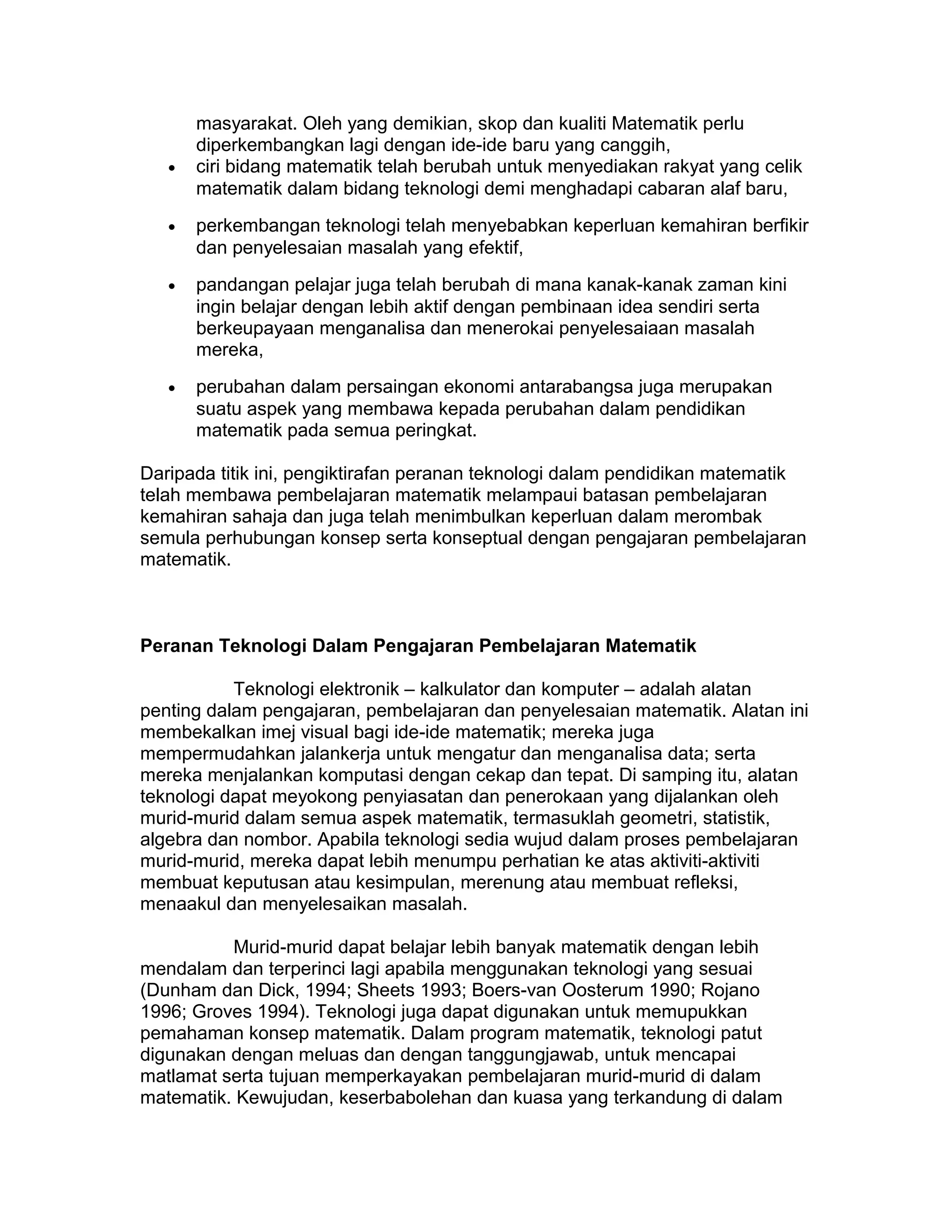 Pengajaran pembelajaran matematik dan teknologi | DOC