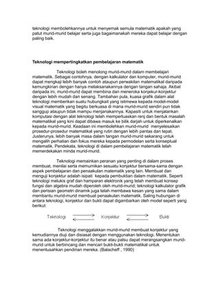 Pengajaran pembelajaran matematik dan teknologi | DOC