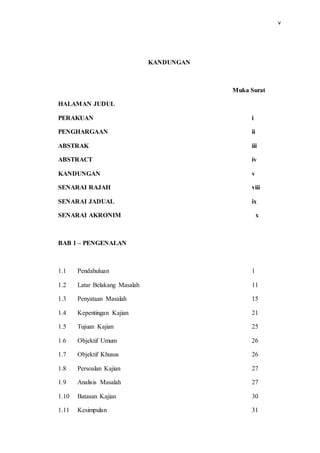 Pengakuan isi kandungan senarai jadual senarai rajah kajian utk ar | DOCX