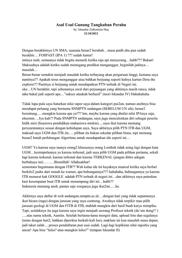 Pengalaman SNMPTN - Asal Usul Gunung Tangkuban Perahu | PDF