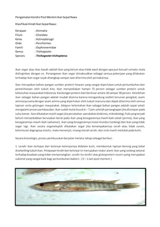 Pengamatan kondisi post mortem ikan sepat rawa | DOCX