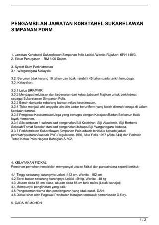 PENGAMBILAN JAWATAN KONSTABEL SUKARELAWAN SIMPANAN PDRM | PDF