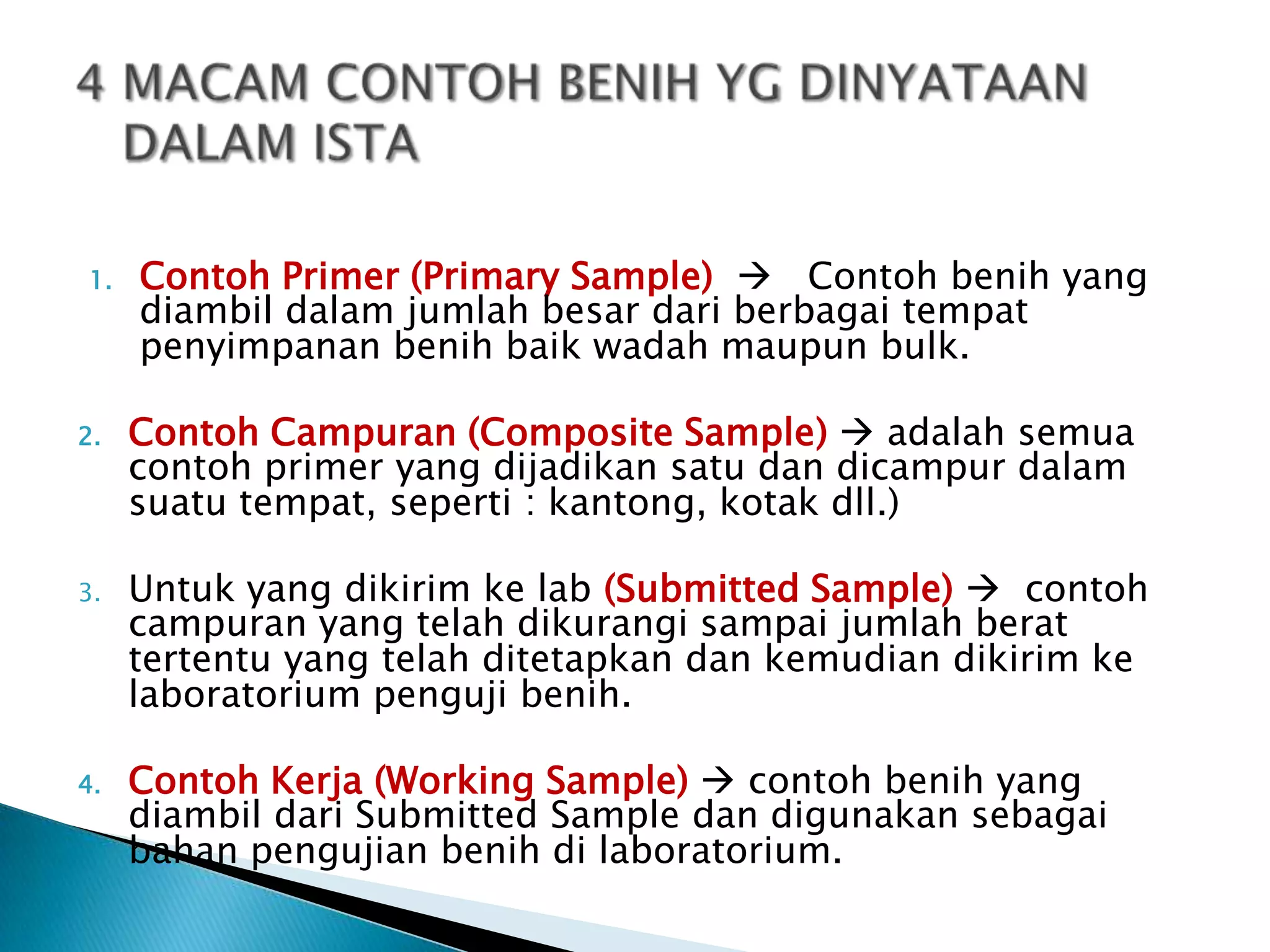 Pengambilan contoh benih (materi analisis mutu benih) | PPSX