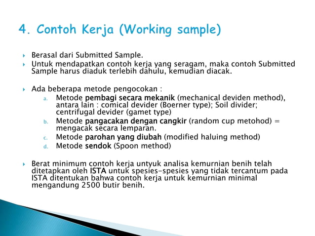 Pengambilan contoh benih (materi analisis mutu benih) | PPSX