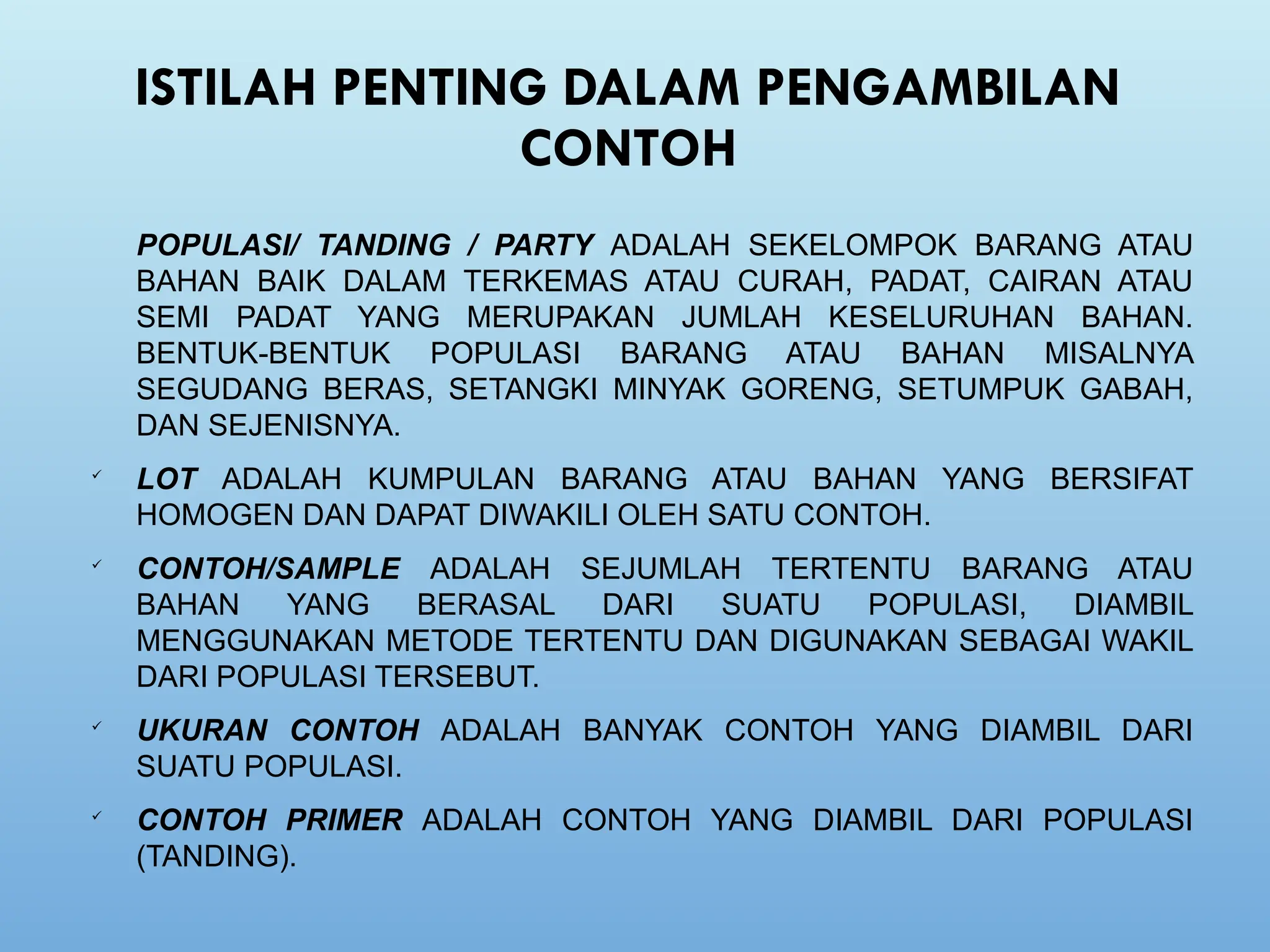 Pengambilan Contoh berdasarkan standar nasional indonesia | PPT