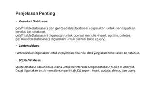 Pengantar SQLite di Android Studio menggunakan bahasa Java | PPTX
