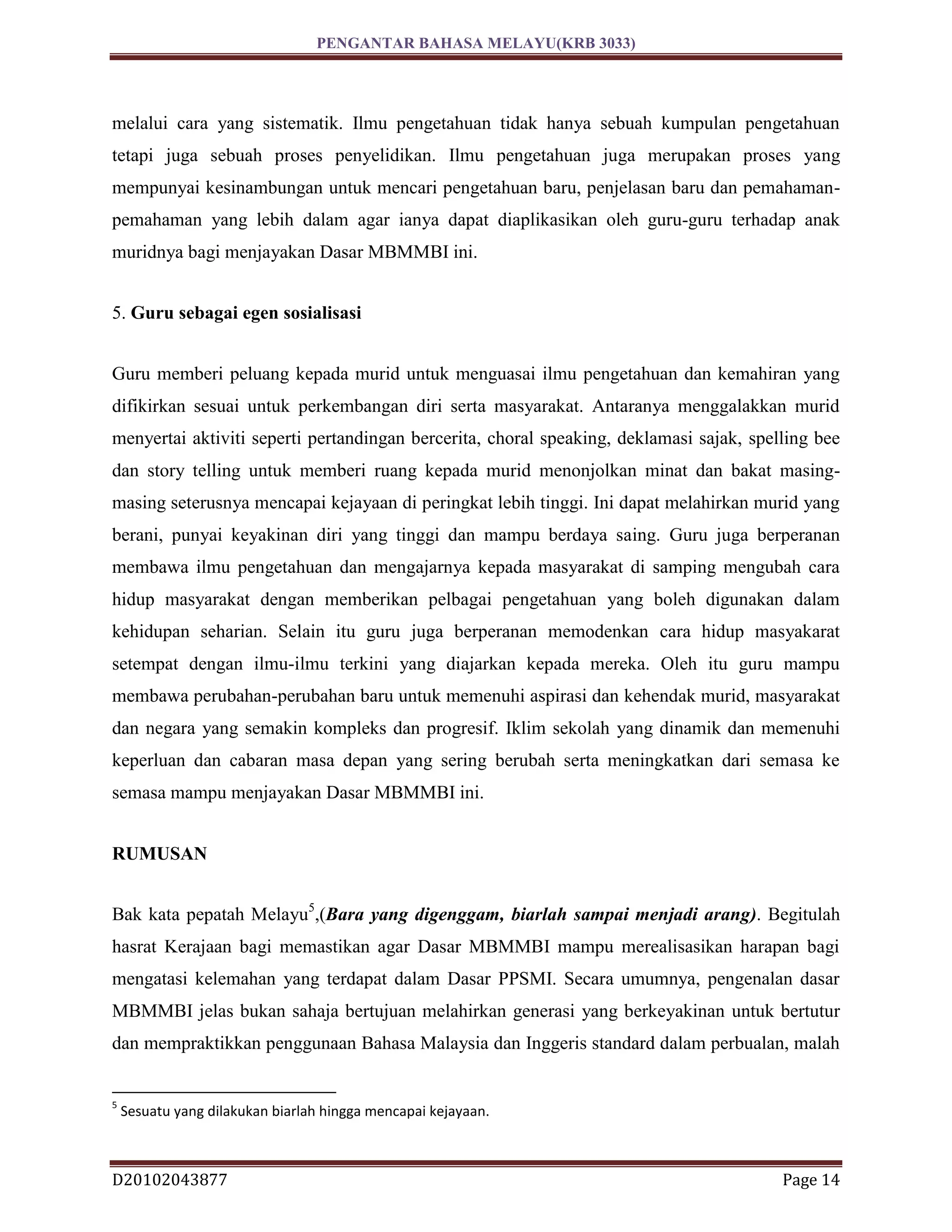 Pengantar bahasa melayu(krb 3033) | DOCX