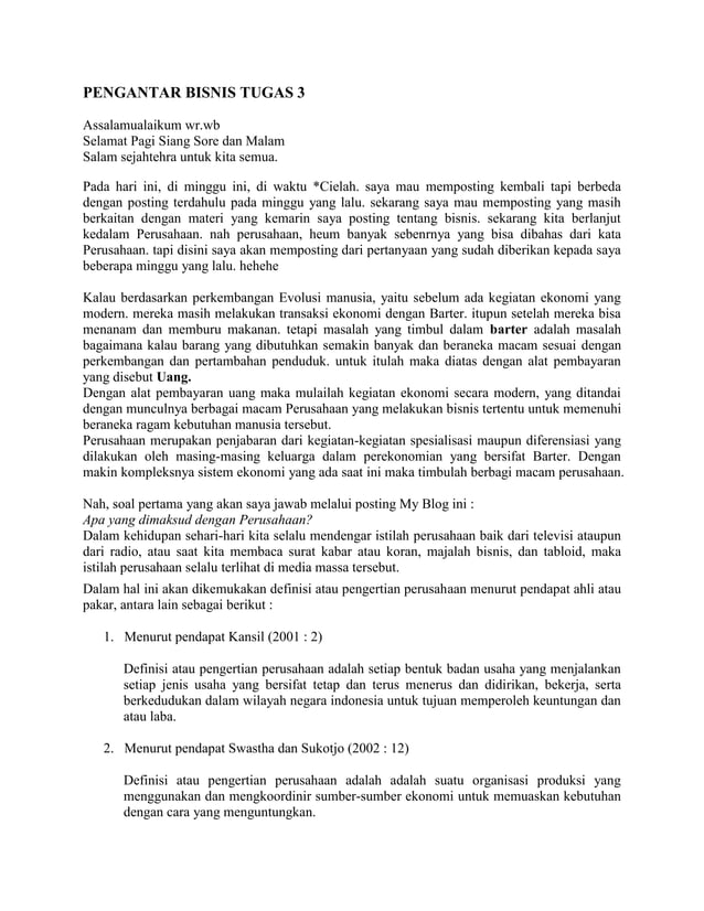 Pengantar bisnis tugas 3 | DOCX