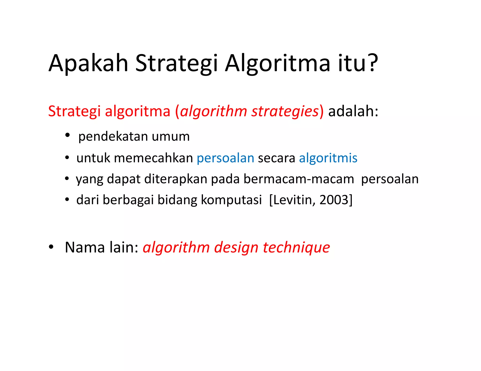 Pengantar strategi algoritma (2015) | PDF