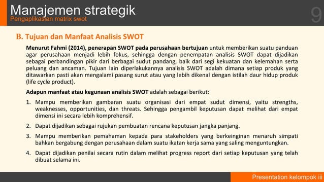 Pengaplikasian Matrix SWOT_KLP.3_Manajemen Strategik.pptx