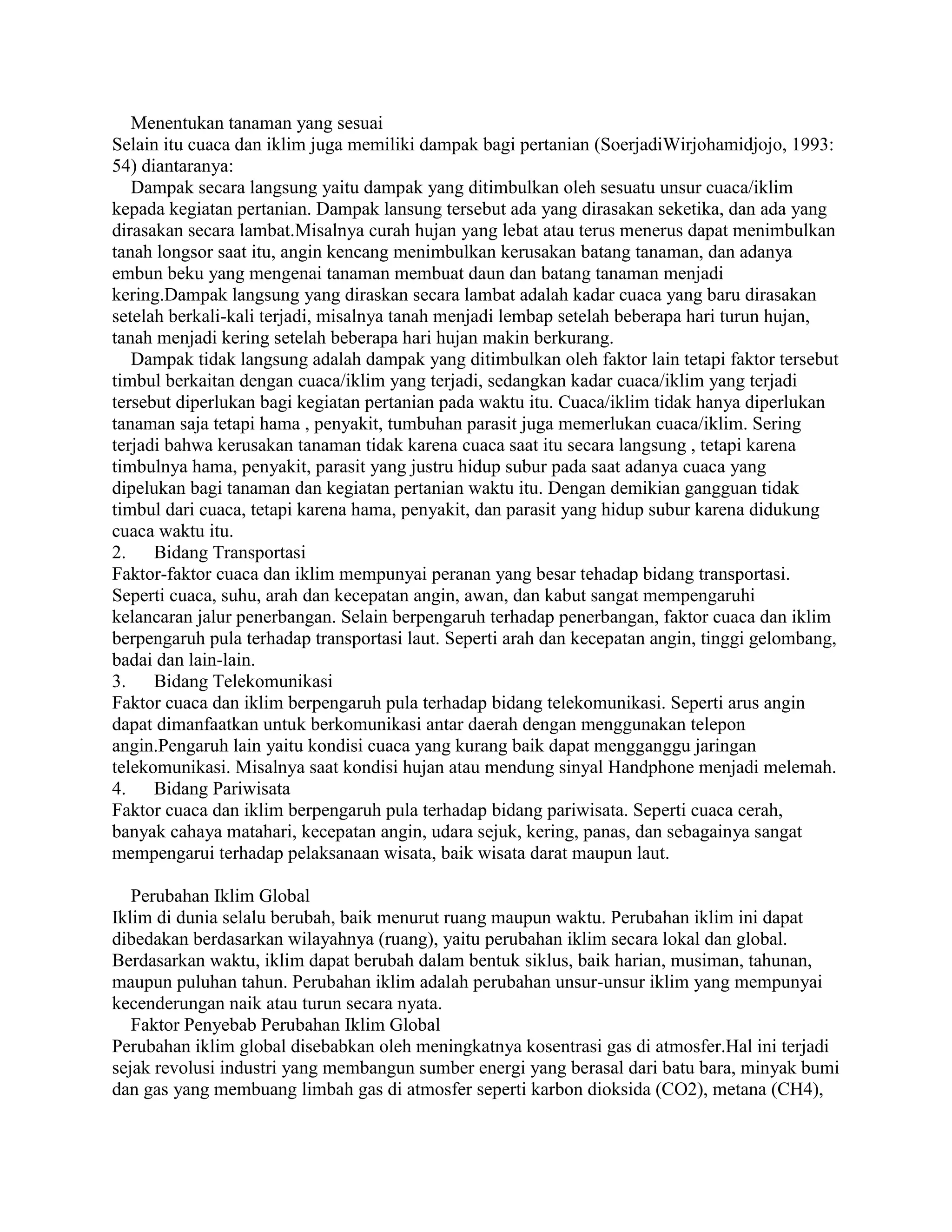 Pengaruh cuaca dan iklim terhadap kehidupan manusia | DOCX
