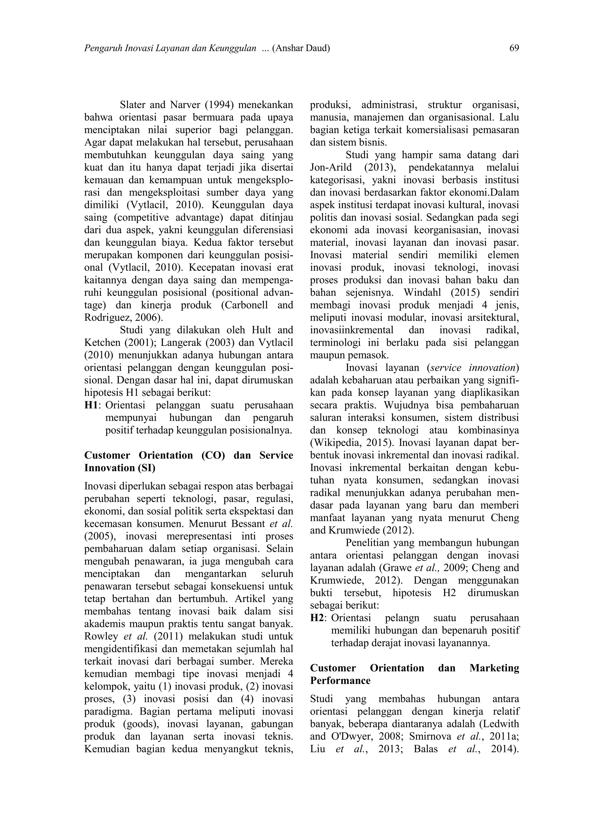 Pengaruh inovasi layanan dan keunggulan posisional pada kinerja ...