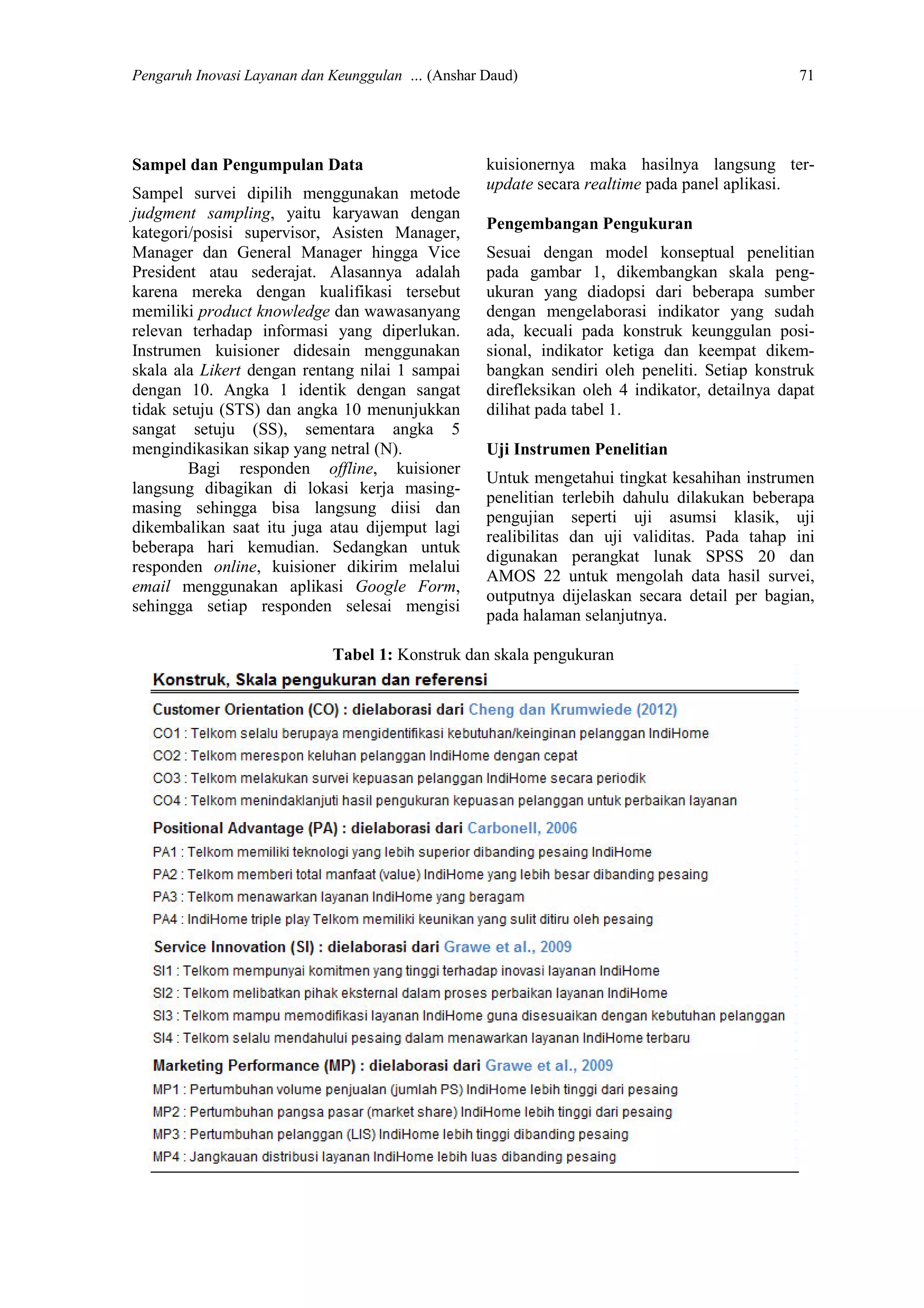 Pengaruh inovasi layanan dan keunggulan posisional pada kinerja pemasaran | PDF