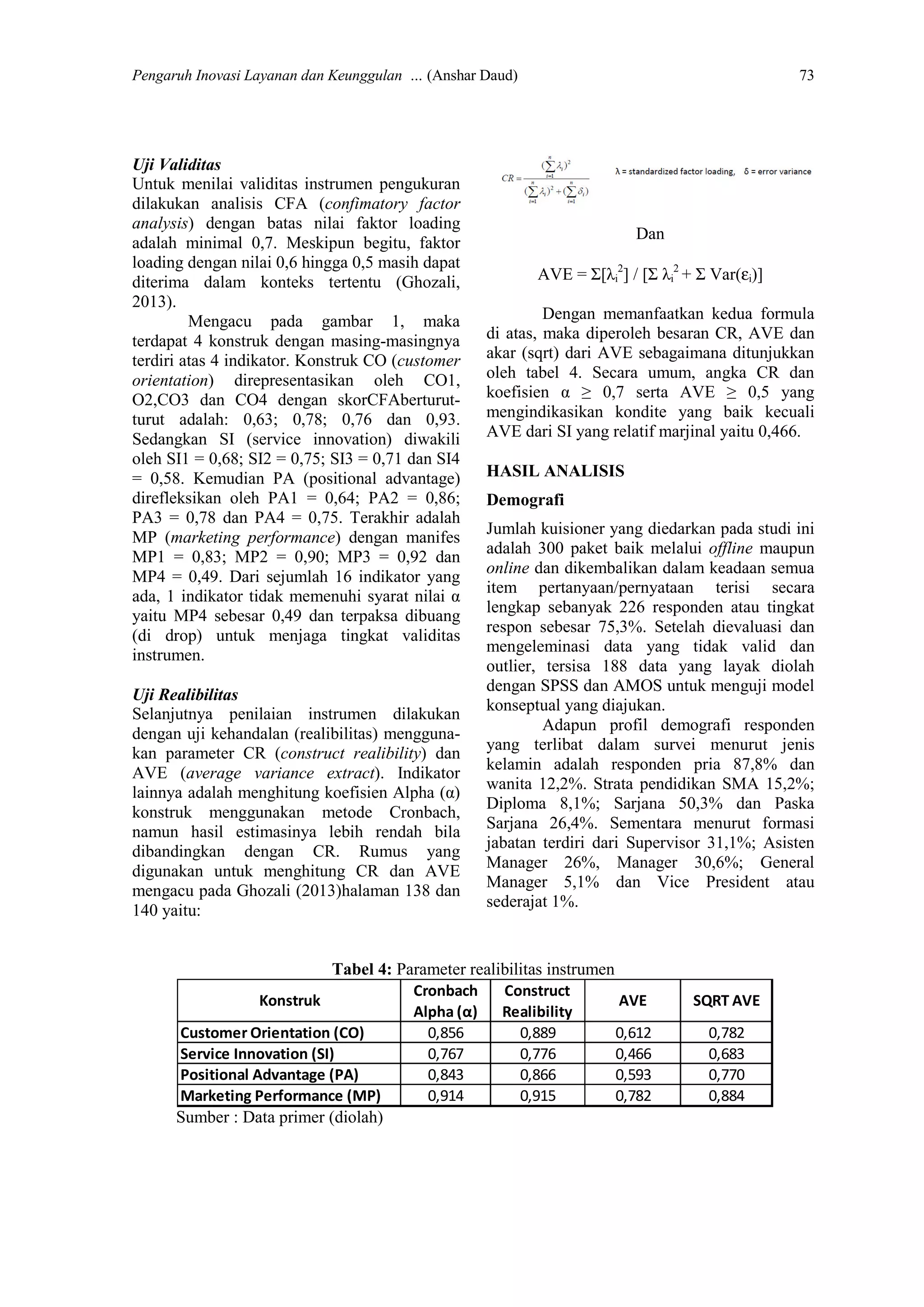 Pengaruh inovasi layanan dan keunggulan posisional pada kinerja pemasaran | PDF