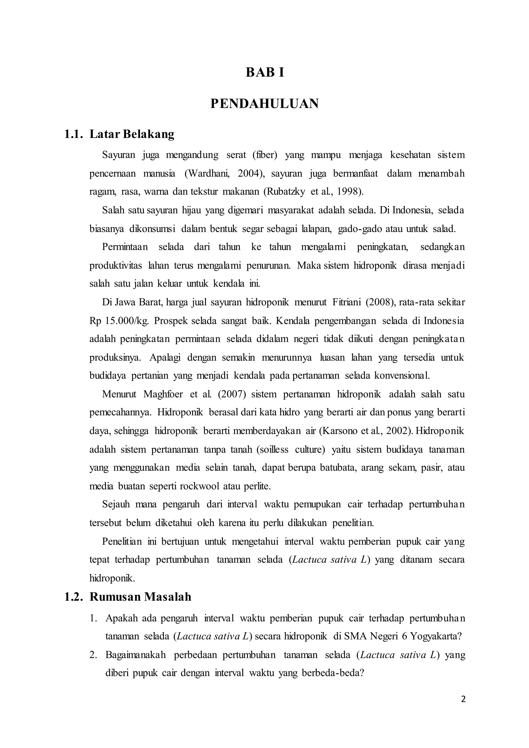 Proposal Penelitian Pengaruh Interval Waktu Pemberian Pupuk Cair Terhadap Pertumbuhan Tanaman ...
