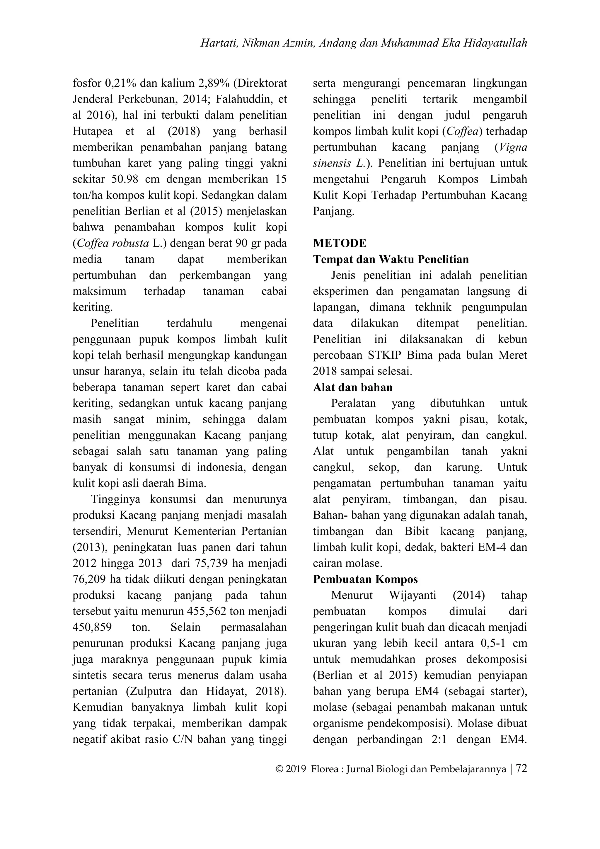 PENGARUH KOMPOS LIMBAH KULIT KOPI (Coffea) TERHADAP PERTUMBUHAN TANAMAN ...