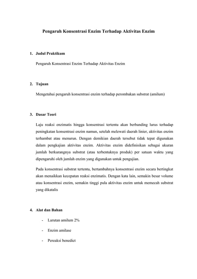 Pengaruh konsentrasi enzim terhadap aktivitas enzim | DOC