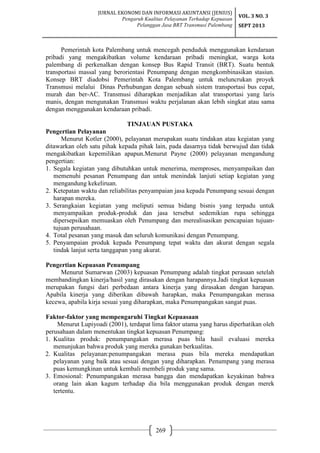 Pengaruh kualitas pelayanan terhadap kepuasan pelanggan jasa brt ...
