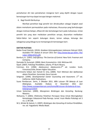 Pengaruh motivasi belajar dan efikasi diri terhadap kematangan karir mahasiswa | PDF