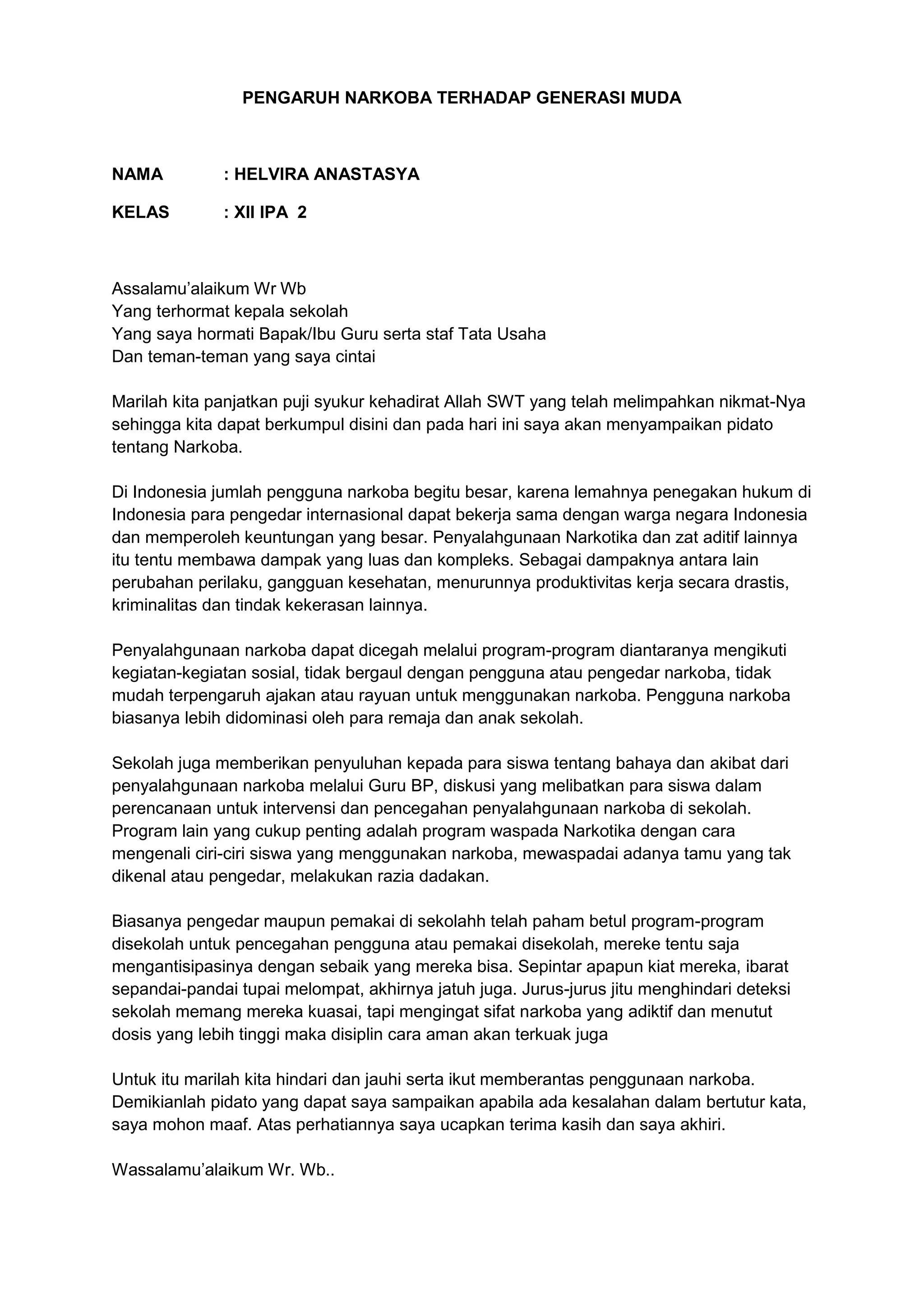 Pengaruh narkoba terhadap generasi muda | DOCX