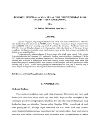 Pengaruh penambahan asam lemak pada pakan terhadap rasio dha | PDF