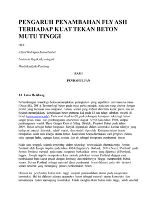 Pengaruh penambahan fly ash terhadap kuat tekan beton mutu | DOCX