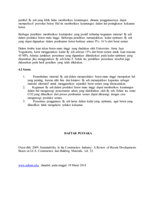 Pengaruh penambahan fly ash terhadap kuat tekan beton mutu | DOCX