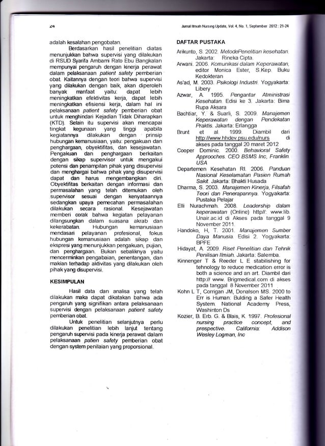 Pengaruh supervisi pada kunerja perawat rawat inap dalam pelaksanaan ...