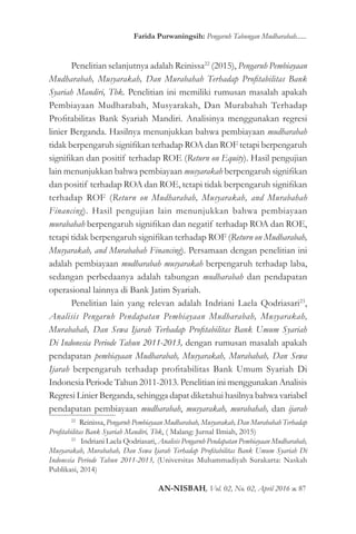 Pengaruh tabungan mudharabah, pembiayaan mudharabah musyarakah dan pendapatan nasional lainnya ...
