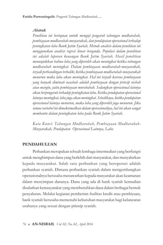 Pengaruh tabungan mudharabah, pembiayaan mudharabah musyarakah dan pendapatan nasional lainnya ...