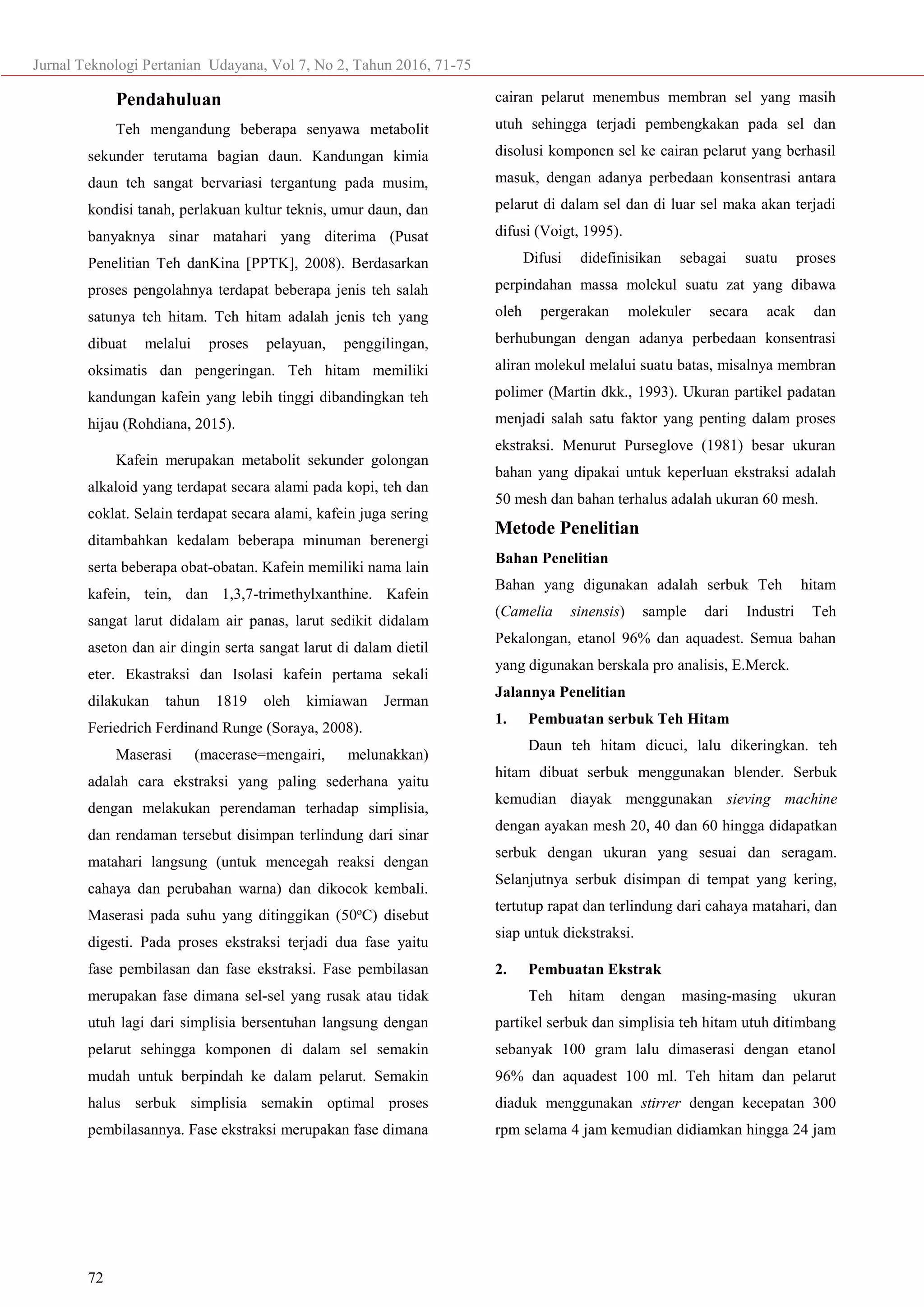 Pengaruh ukuran simplisia teh hitam ( camelia sinensis) terhadap ...