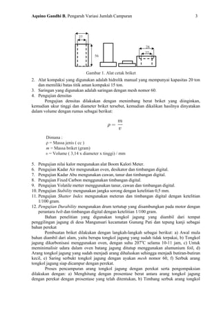 Pengaruh variasi jumlah campuran perekat pada briket arang tongkol jagung | PDF