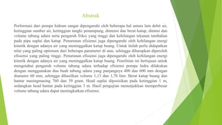 PENGARUH VOLUME TABUNG UDARA TERHADAP EFISIENSI POMPA HIDRAM.pptx