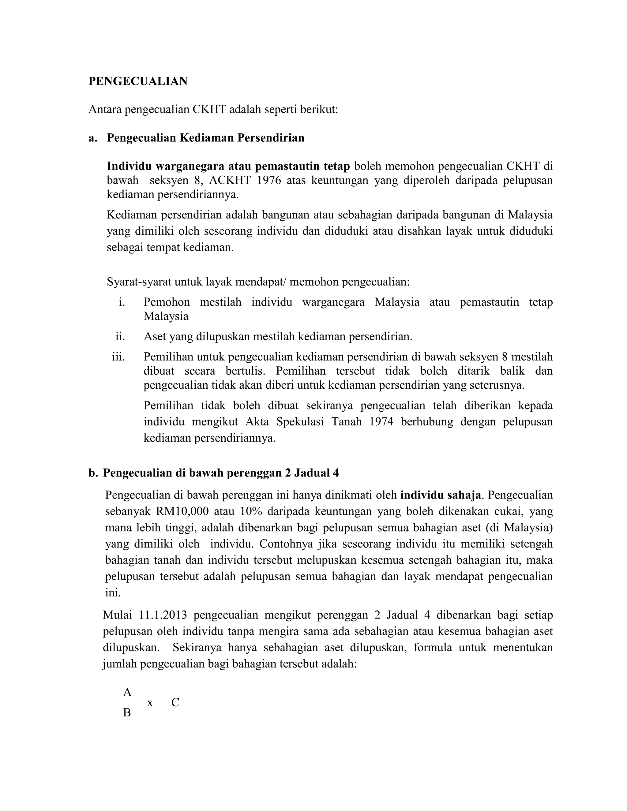 Pengecualian CKHT | PDF
