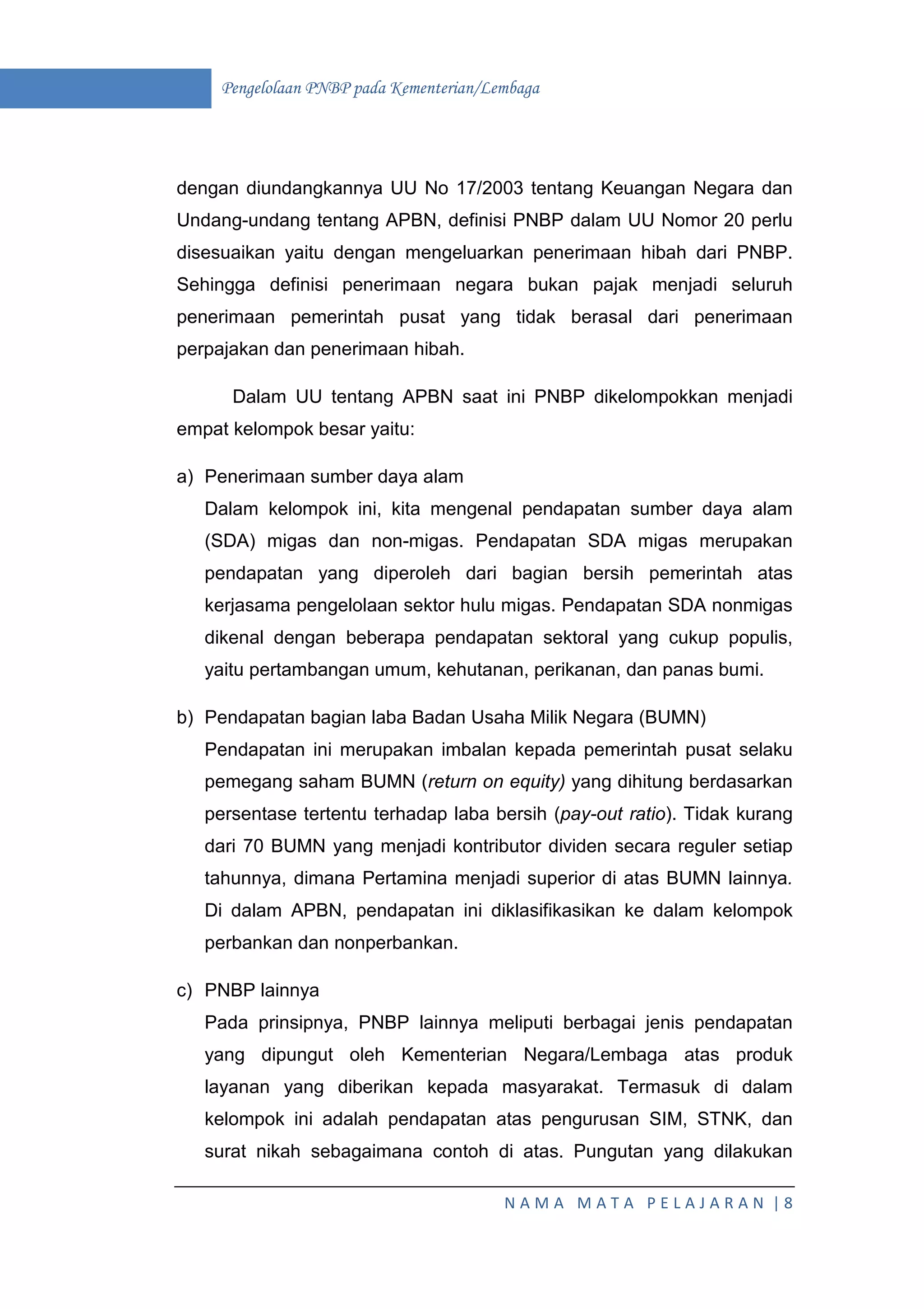 Pengelolaan penerimaan negara bukan pajak | PDF