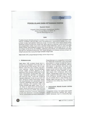 Pengelolaan dana ketahanan energi, majalah Mineral dan Energi vol 14 no 2 - juni 2016 oleh ...