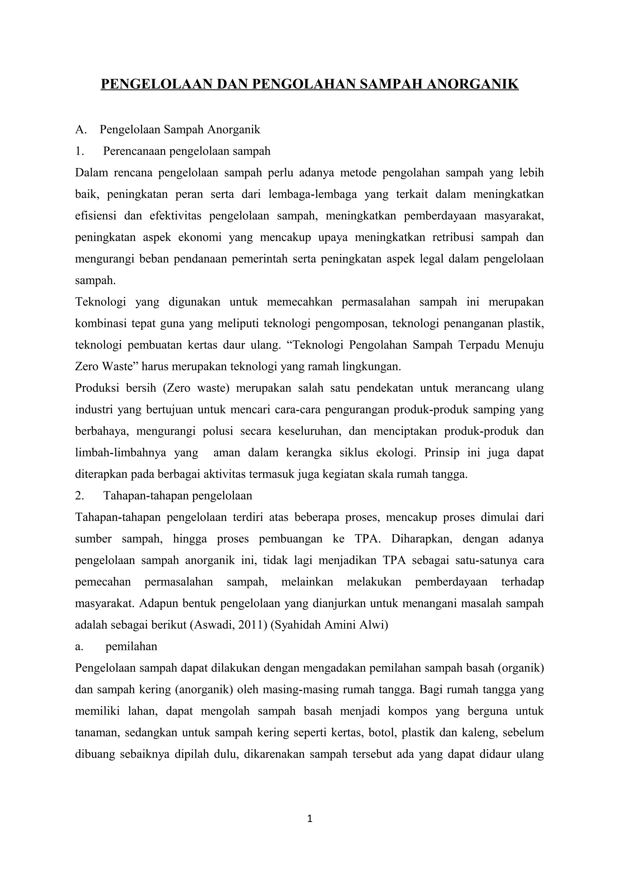 Pengelolaan dan pengolahan sampah anorganik | DOC