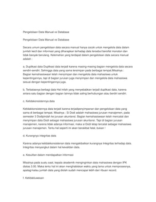 sim. Hapzi Ali, Ricky Setiawan, , 43116110348, Pengelolaan data manual vs database | PDF